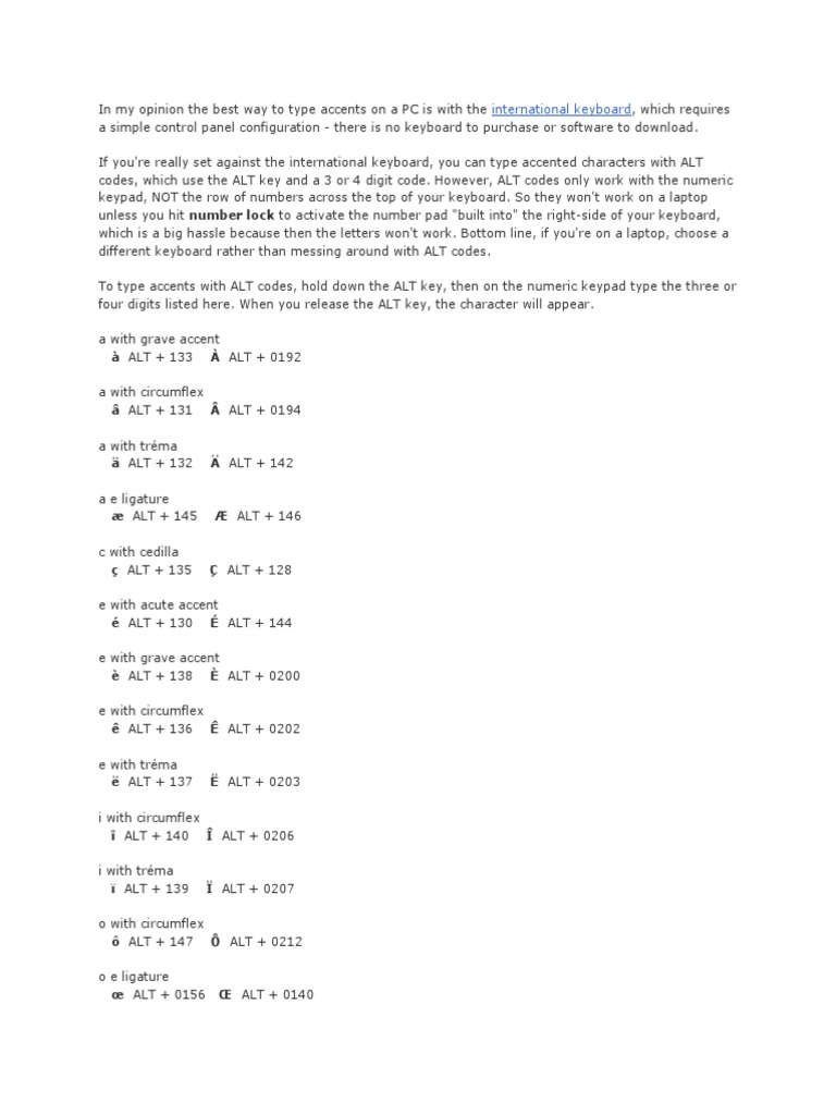 French Accents ALT Codes-1 | PDF