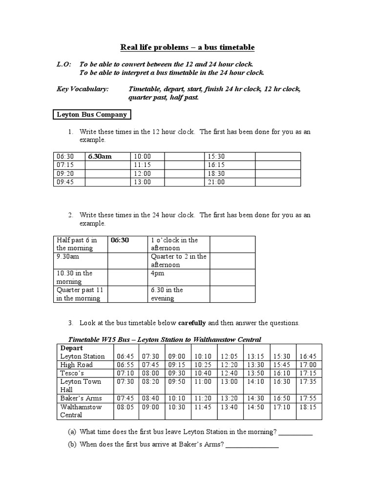 Timetable Problems | PDF | Bus | Clock