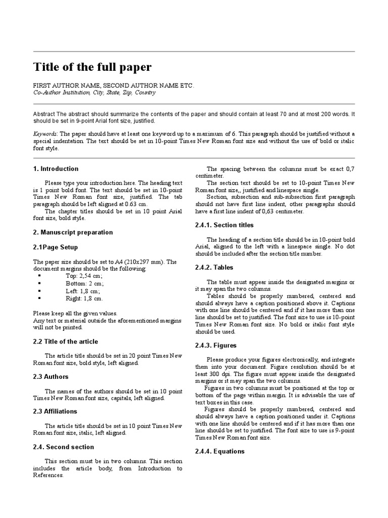 Title of The Full Paper: Co-Author Institution, City, State, Zip ...