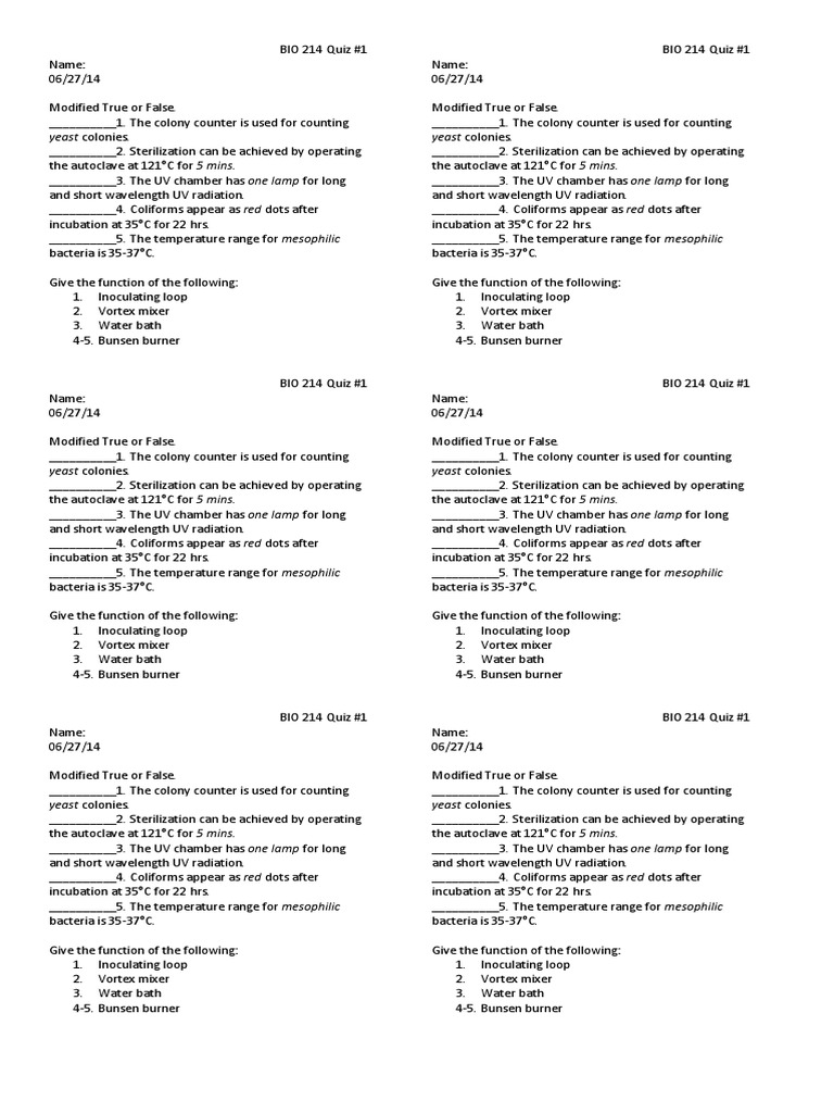 Bio 214 Quiz 1 Download Free Pdf Sterilization Microbiology