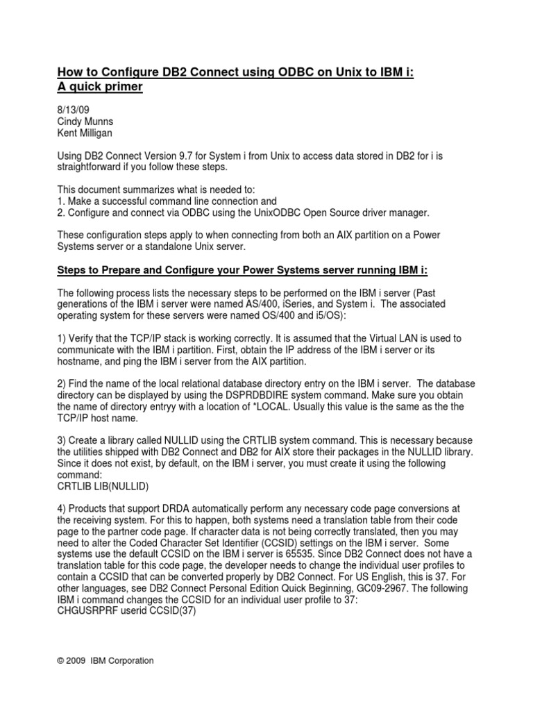 How To Configure DB2 Connect To System I With ODBC On Unix Final | PDF | Ibm System I | Ibm Db2