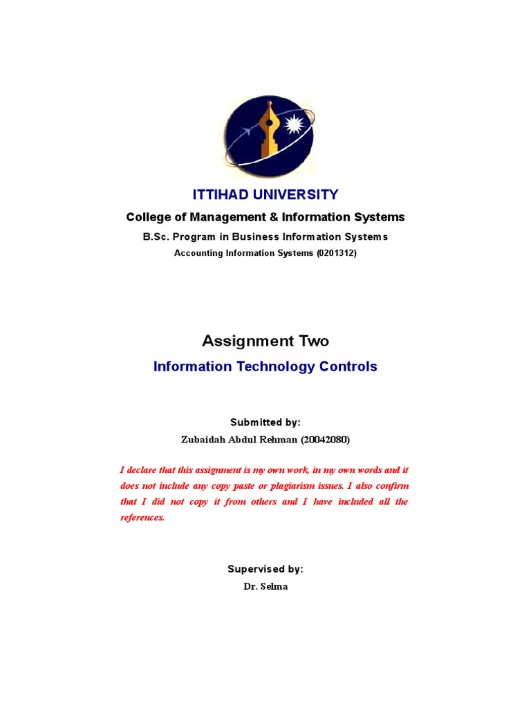 Ittihad University: Assignment Two | PDF | Audit | Computing