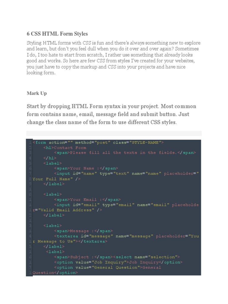 6 Css HTML Form Styles | PDF | Helvetica | Arial