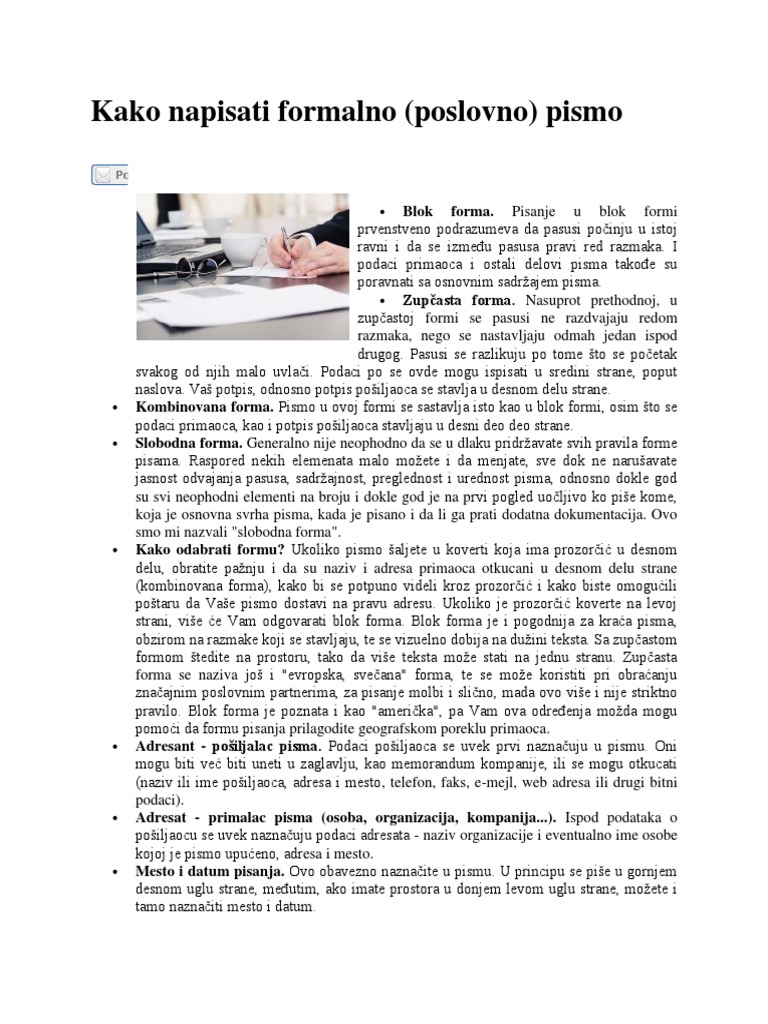 Kako Napisati Formalno Poslovno Pismo | PDF