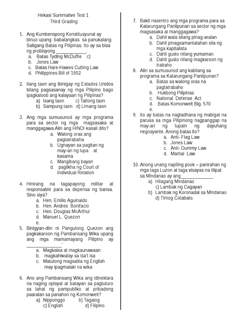 Hekasi 5 Summative Test 1 3rd Grading | PDF