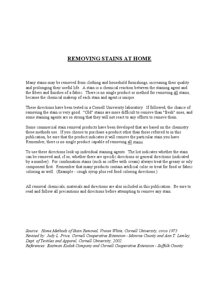 Stain Removal | PDF | Bleach | Textiles