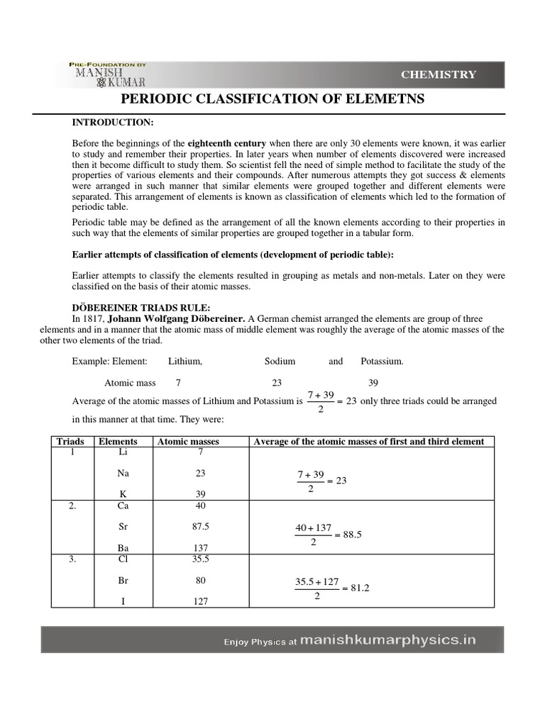 Periodic Classification of Elements | PDF | Periodic Table | Ion