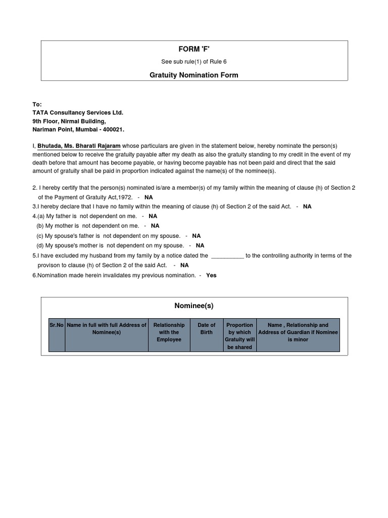 Gratuity Form | PDF
