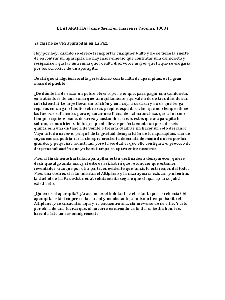 El Aparapita, Jaime Saenz | PDF