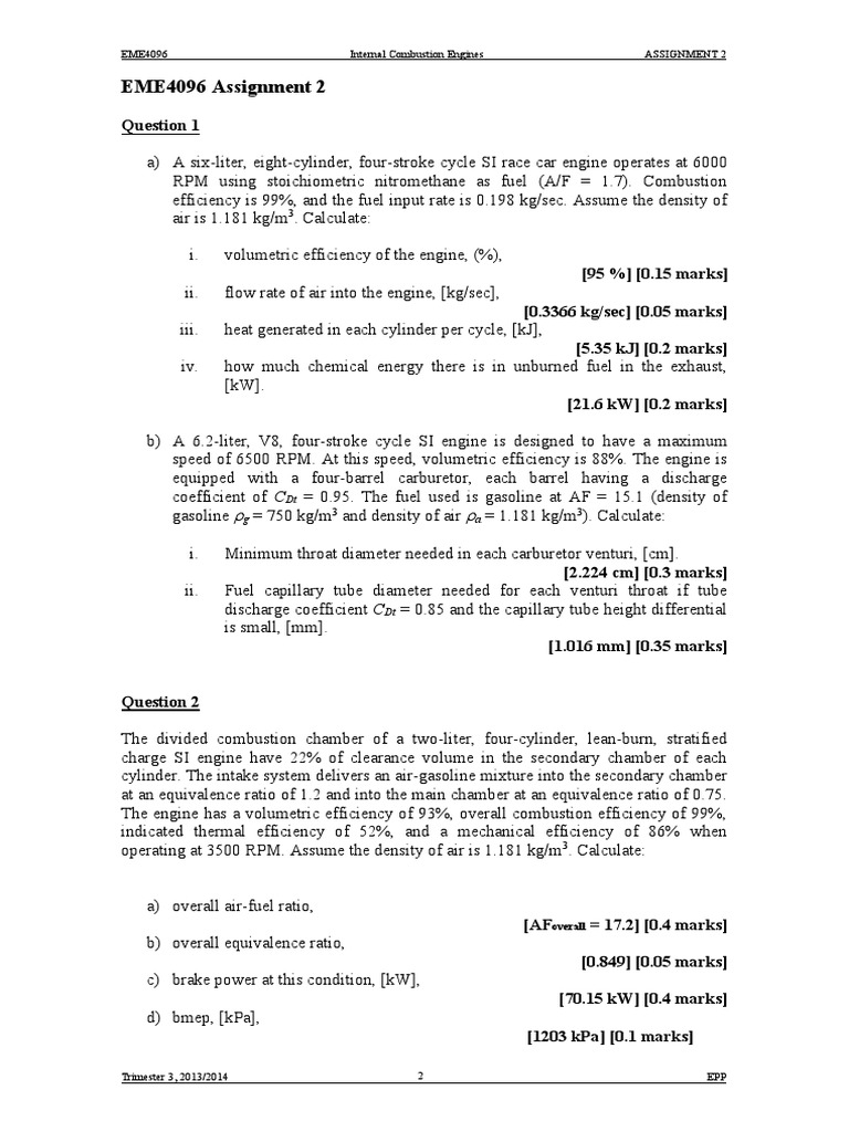 EME4096 Assignment 2 (Final Answer) | PDF | Internal Combustion Engine | Fuel Injection