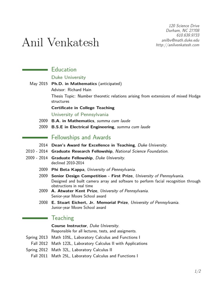 Venkatesh CV | PDF | University Of Pennsylvania | Duke University