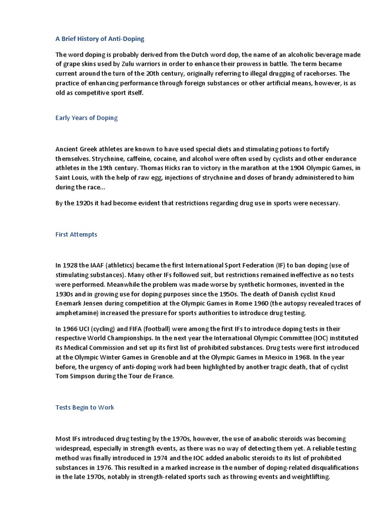 A Brief History of Anti | PDF | Doping In Sport | Drugs