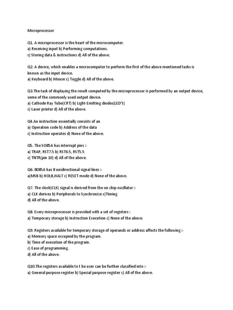 New Mca Microprocessor MCQ | PDF | Instruction Set | Central Processing ...