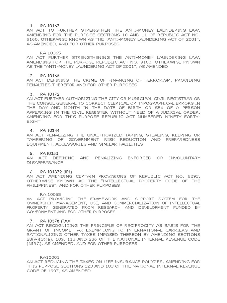 List of Laws | PDF | Money Laundering | Taxes