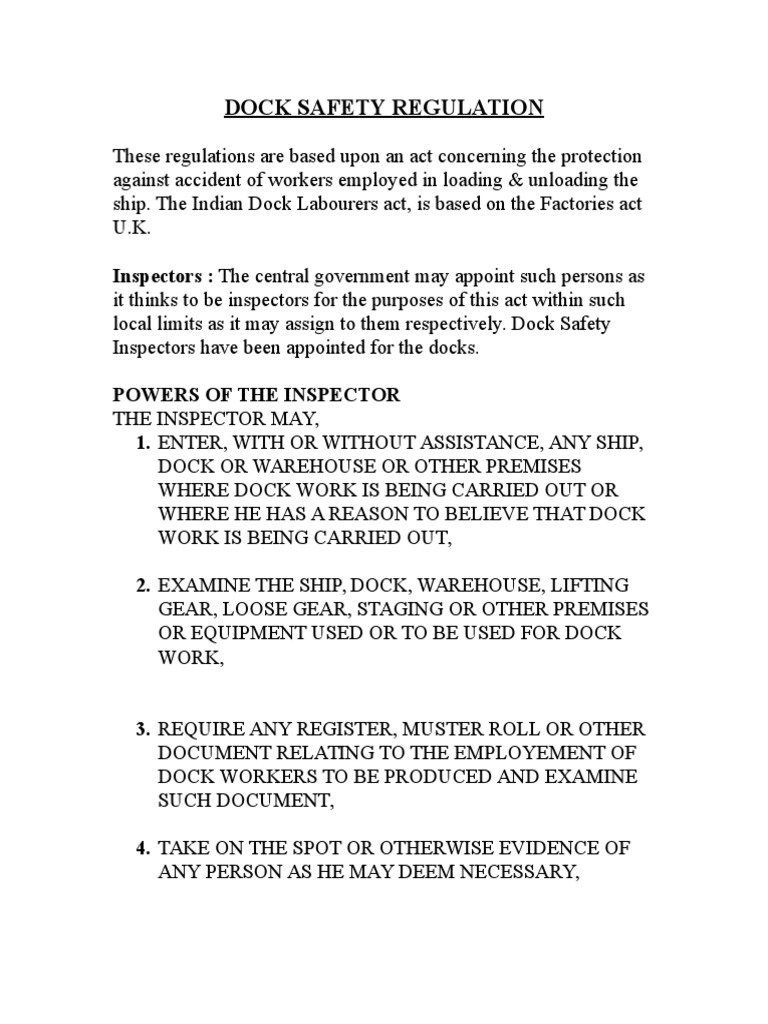Dock Safety Regulations Overview | PDF | Stevedore | Pressure
