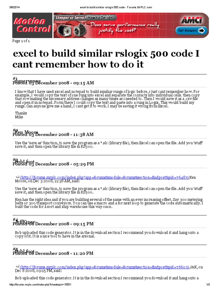 Excel To Build Similar Rslogix 500 Code - Forums - MRPLC | PDF ...