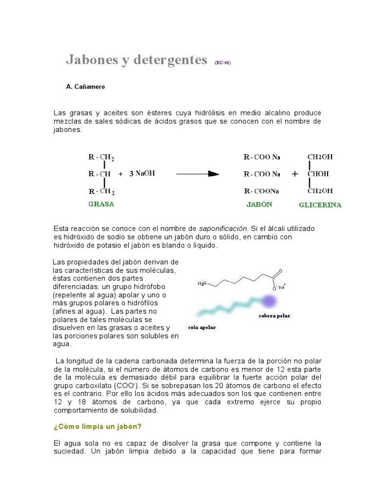Jabones y detergentes: limpieza efectiva | PDF | Jabón | Detergente