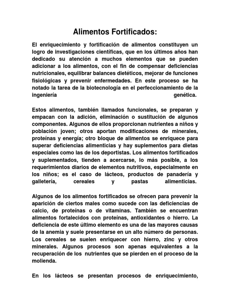 Alimentos Fortificados | PDF | Alimentos | Nutrición