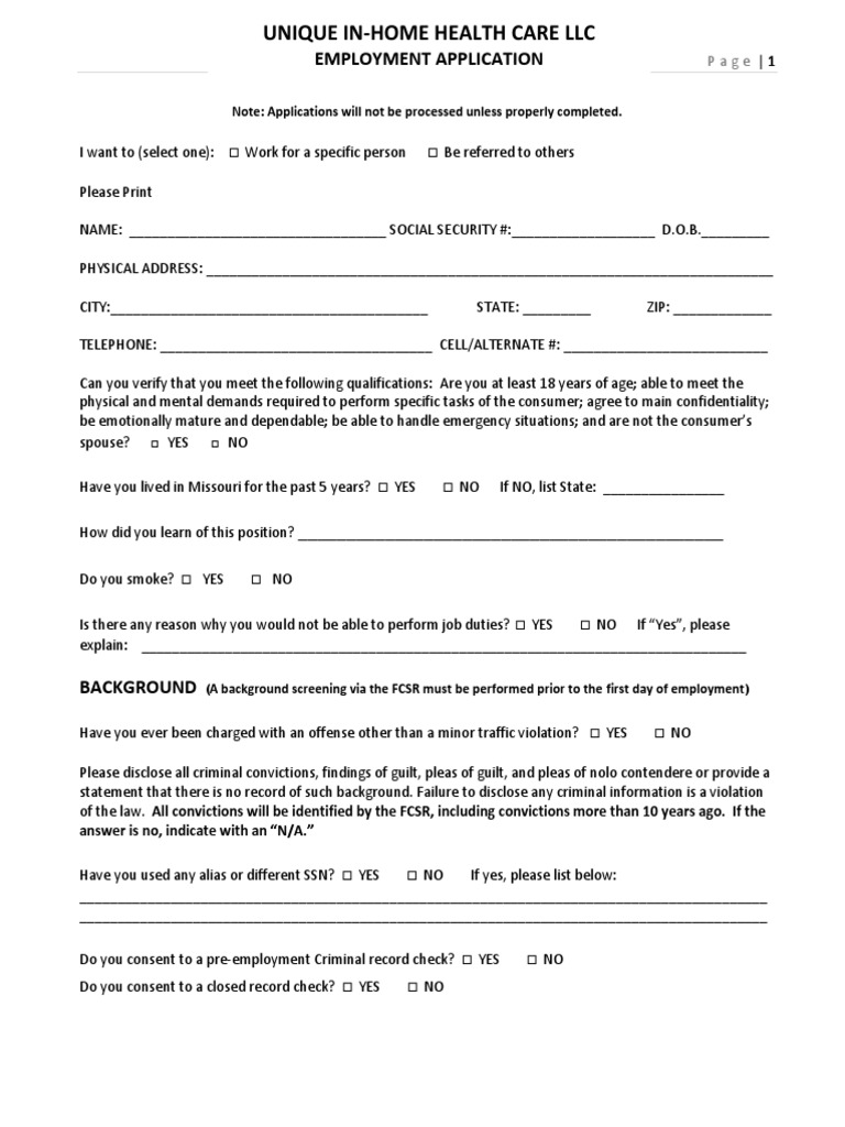 Personal Care Application2 | PDF | Background Check | Crime & Violence
