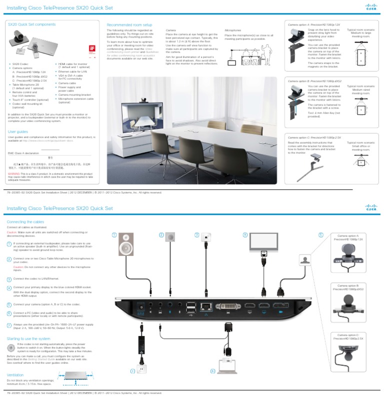 Manual Cisco TelePresence SX20 | PDF | Hdmi | Camera