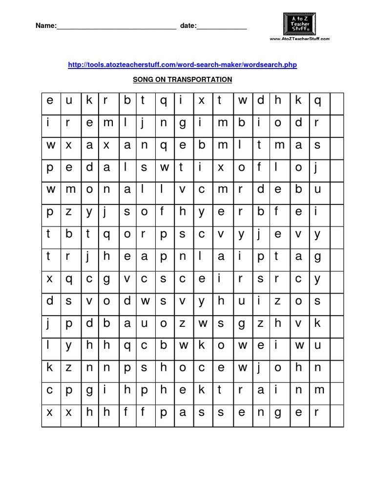 Transportation Word Search Activity | PDF