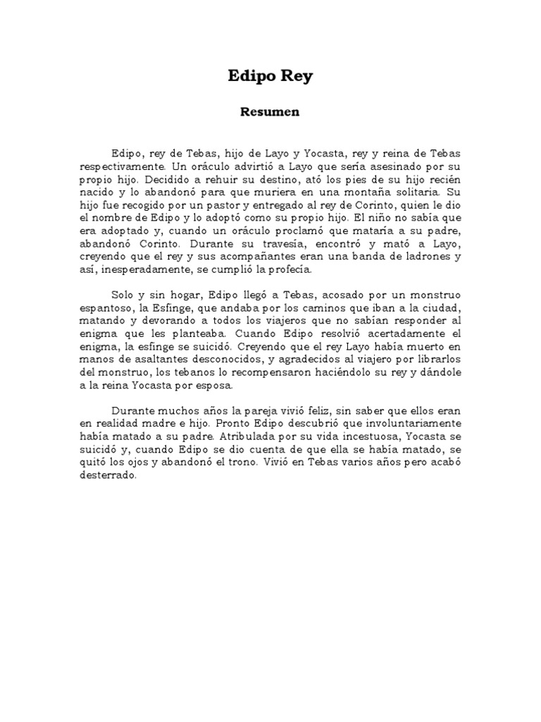 Resumen Edipo Rey | Edipo | Esfinge