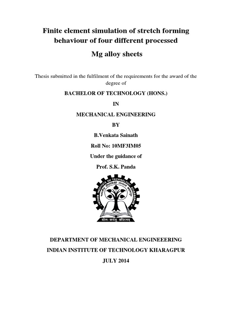 Finite Element Simulation Of Sheet Metal Forming Project Report Download Free Pdf