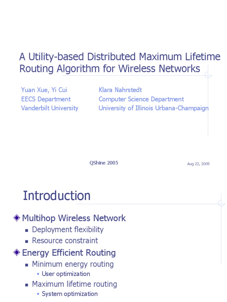 A Utility-Based Distributed Maximum Lifetime Routing Algorithm For Wireless Networks | PDF ...