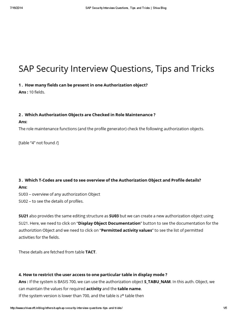 SAP Security Interview Tips & Questions | PDF | Database Transaction | Authentication