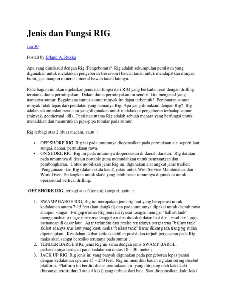 Jenis Dan Fungsi Rig Part 1 | PDF