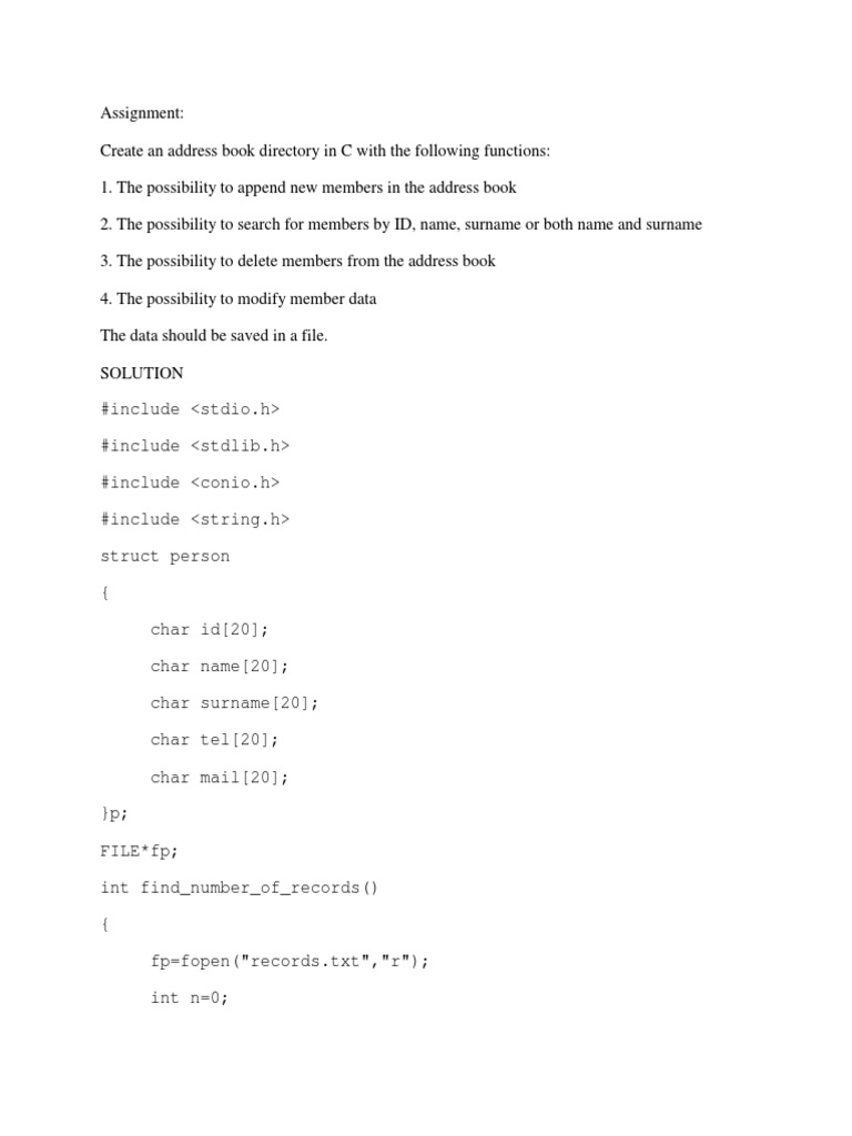 Address Book Program in C | PDF | Information Technology Management ...