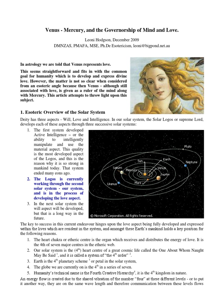 Esoteric Astrology: Venus - Mercury | PDF | Plane (Esotericism) | Mind