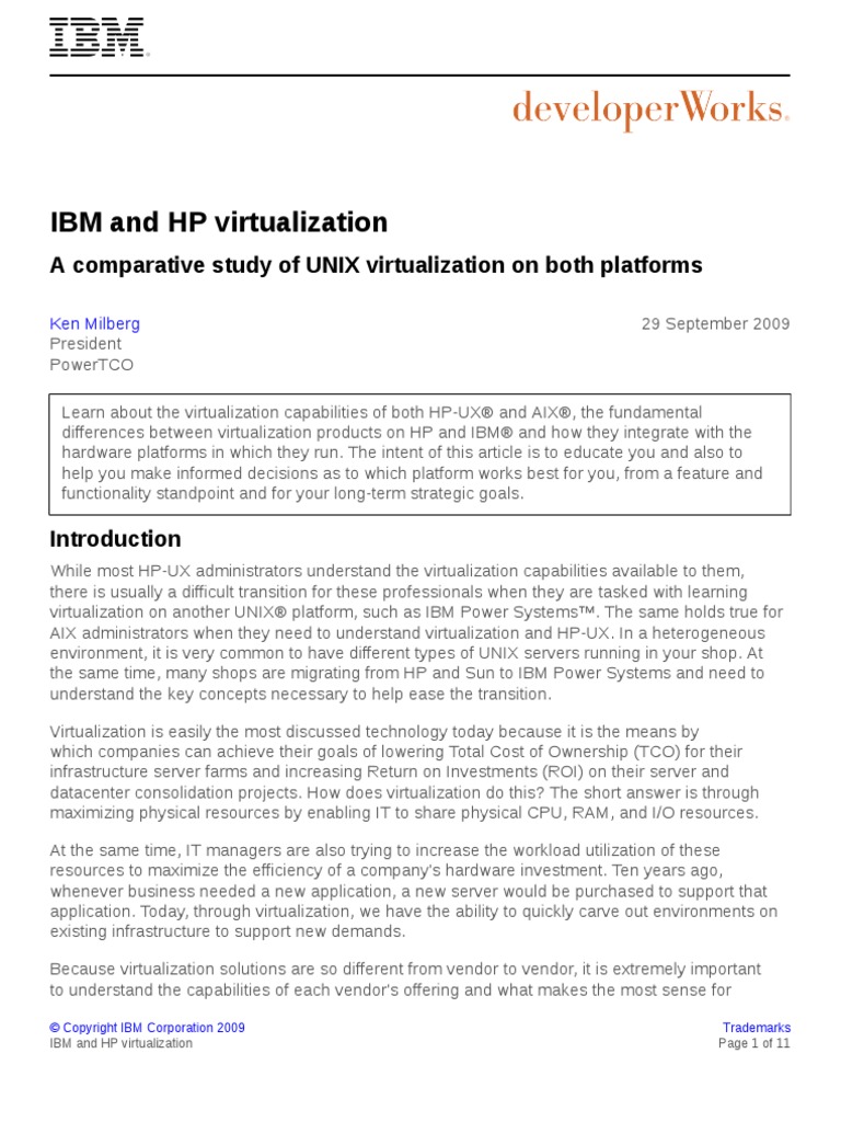 IBM and HP Virtualization - A Comparative Study of UNIX Virtualization On Both Platforms | PDF ...