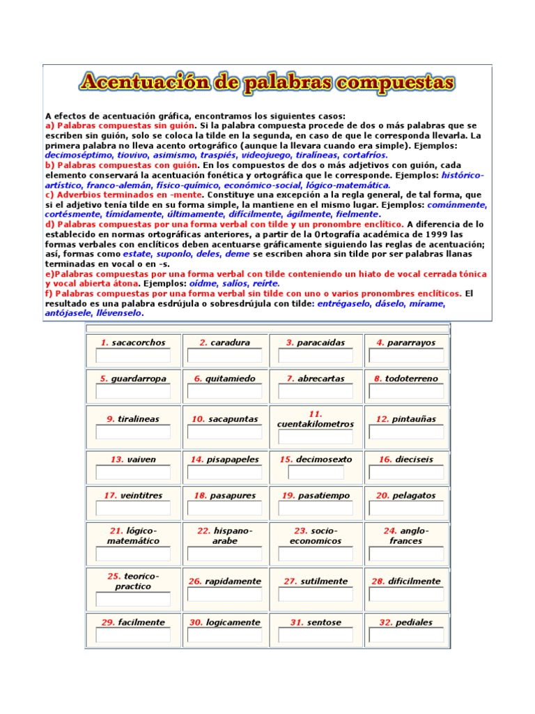 Reglas de acentuación en palabras compuestas | PDF | Palabra ...
