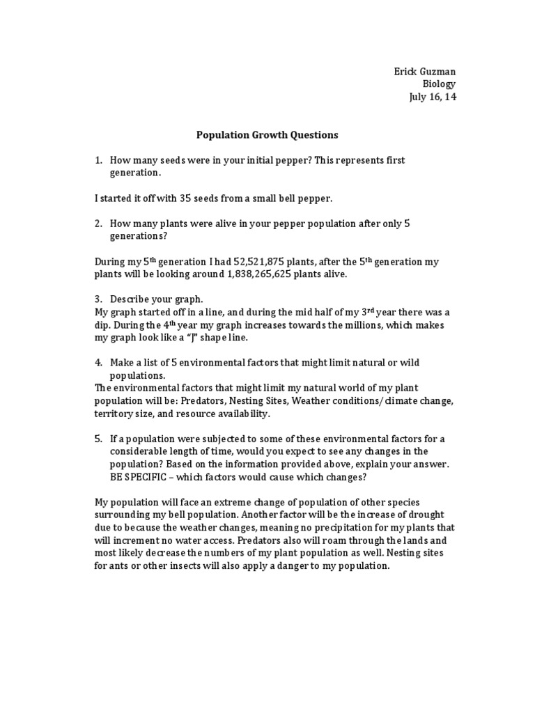 Population Growth Questions | PDF