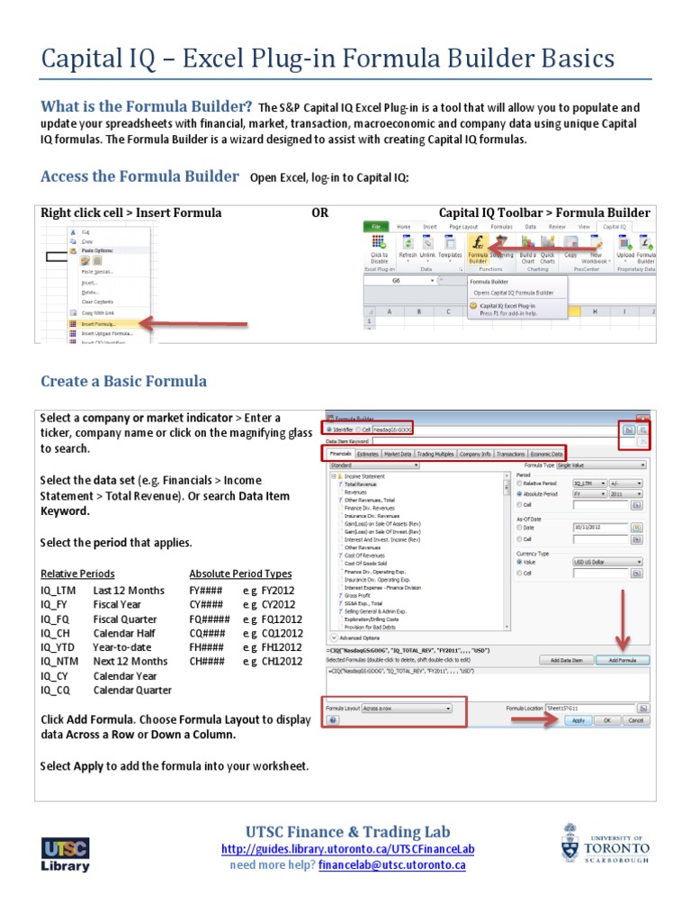 CapIQ Excel Plug-In Formula Builder Basics | PDF | Spreadsheet ...