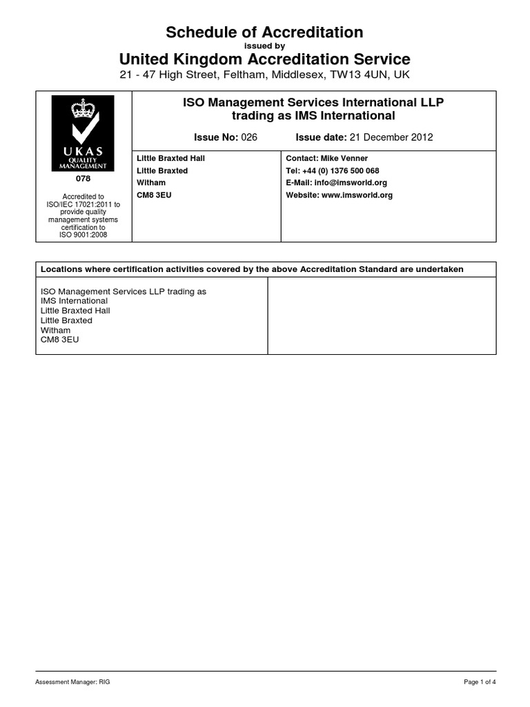 Schedule of Accreditation United Kingdom Accreditation Service | PDF ...