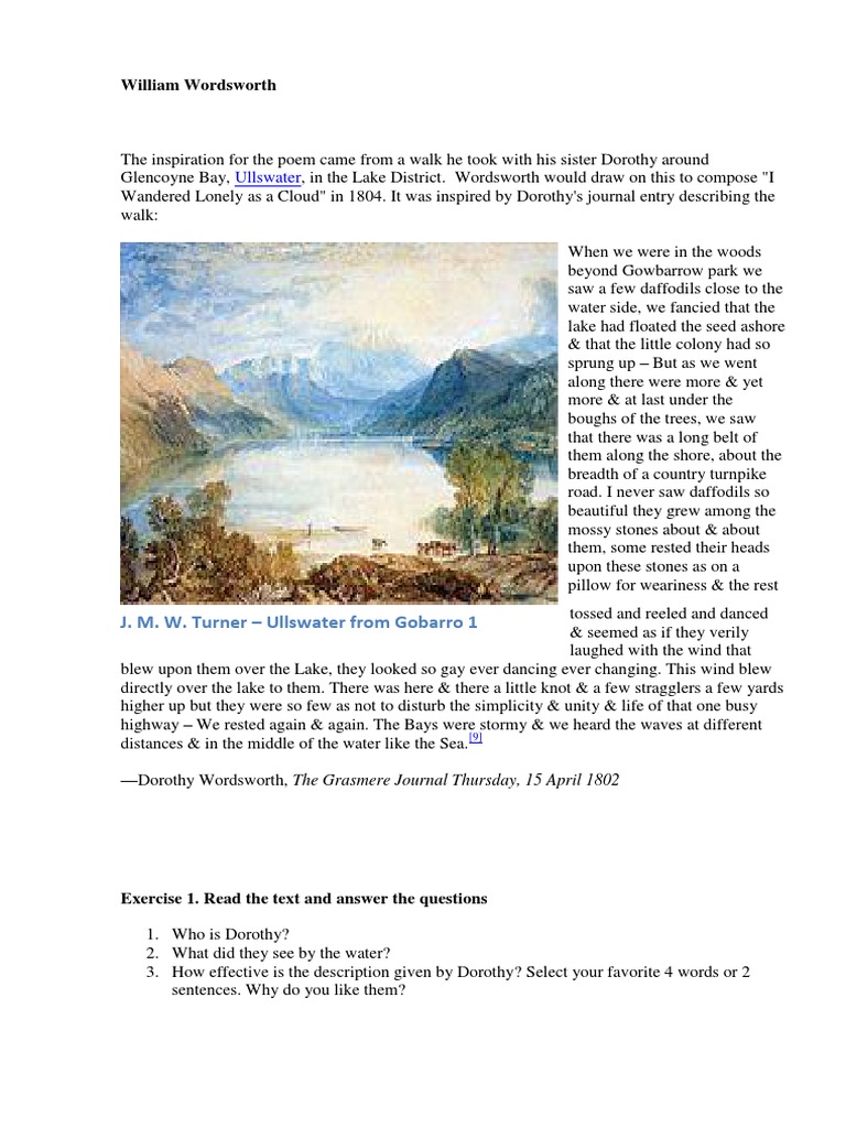 William Wordsworth Worksheet | PDF | Nature