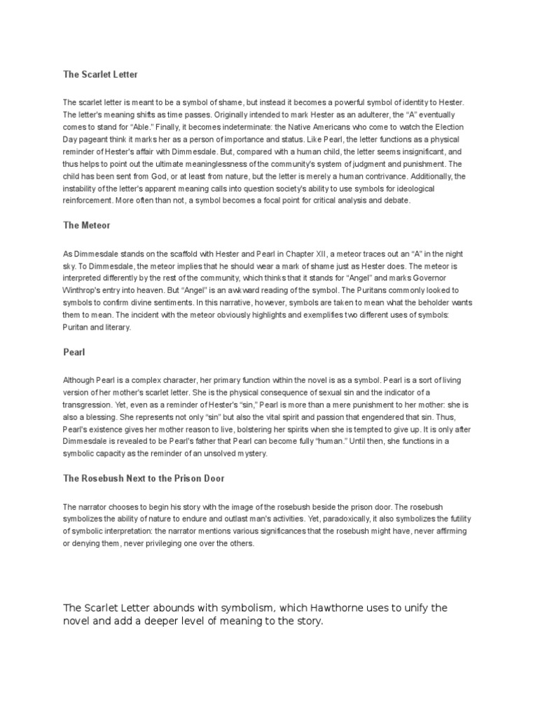 Scarlet Letter Symbolism | PDF | The Scarlet Letter | Nathaniel Hawthorne