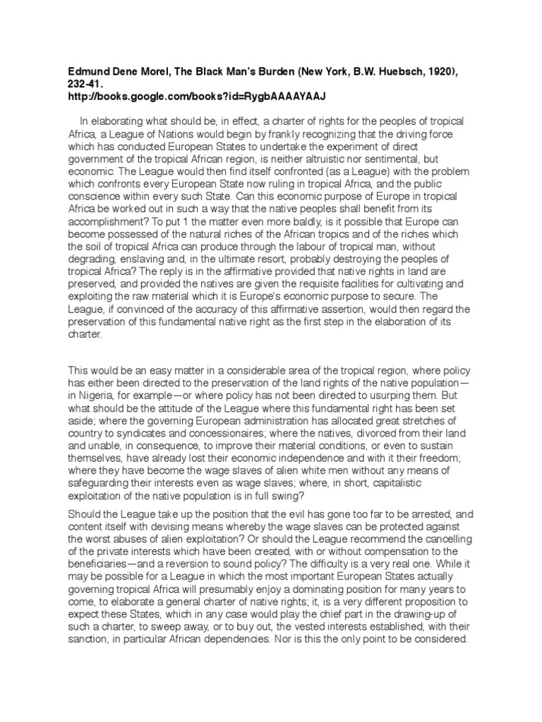 Morel, Black Man's Burden | PDF | Exploitation Of Labour | Social Science