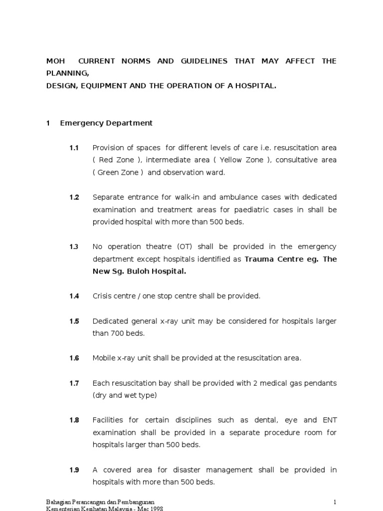 MOH Hospital Planning Guidelines | PDF | Medical Imaging | Intensive ...
