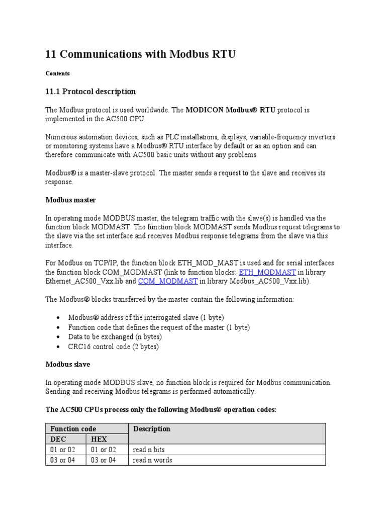 AB Ac500 Modbus Rtu Addressing | Networking Standards | Data Transmission