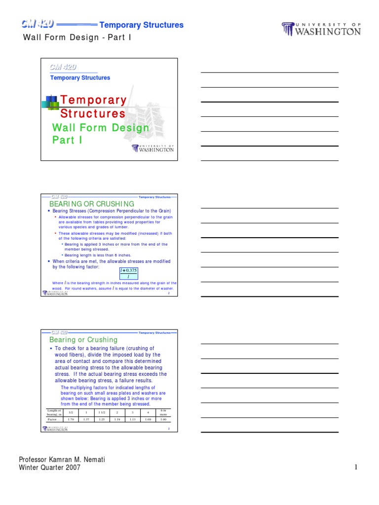 Temporary Structures: Wall Form Design | PDF | Stress (Mechanics) | Wood