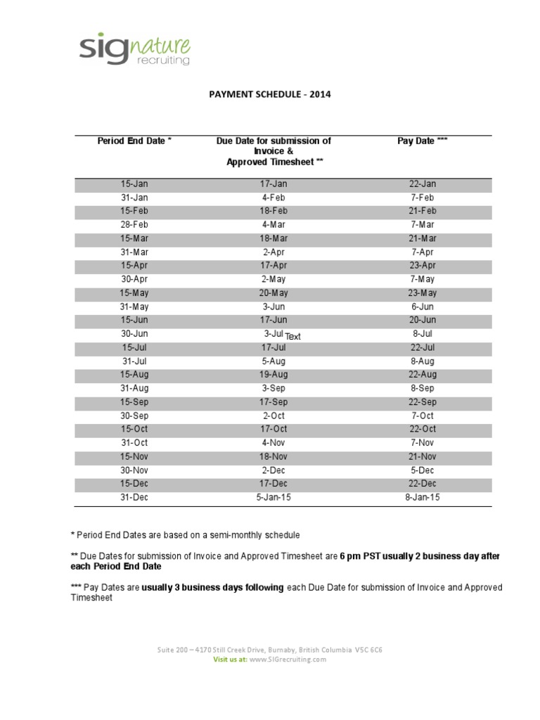 2014 Payment Schedule for Invoices | PDF | Business | Computers