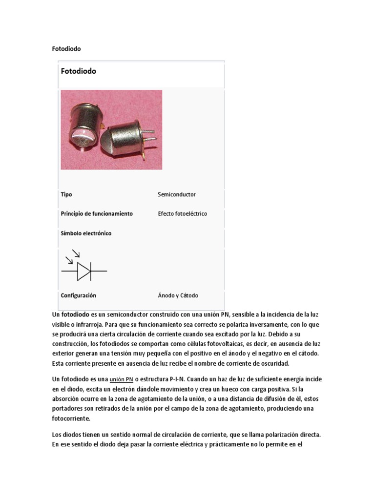 Fotodiodo, Varistor, Diodo PIN y Diodo Zener | PDF | Diodo | Electrónica