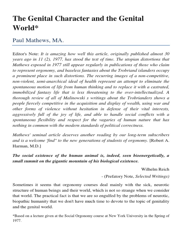 Genitality and Utopian Ideals Explored | PDF | Wilhelm Reich | Oedipus ...