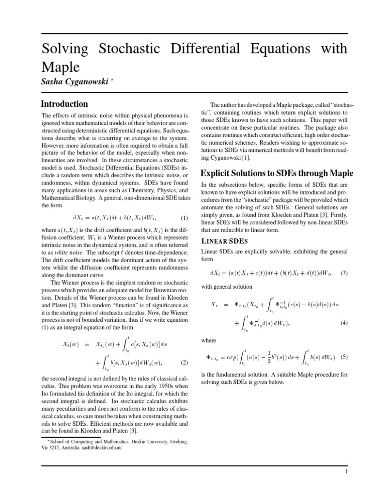 Solving SDEs with Maple Techniques | PDF | Stochastic Differential ...
