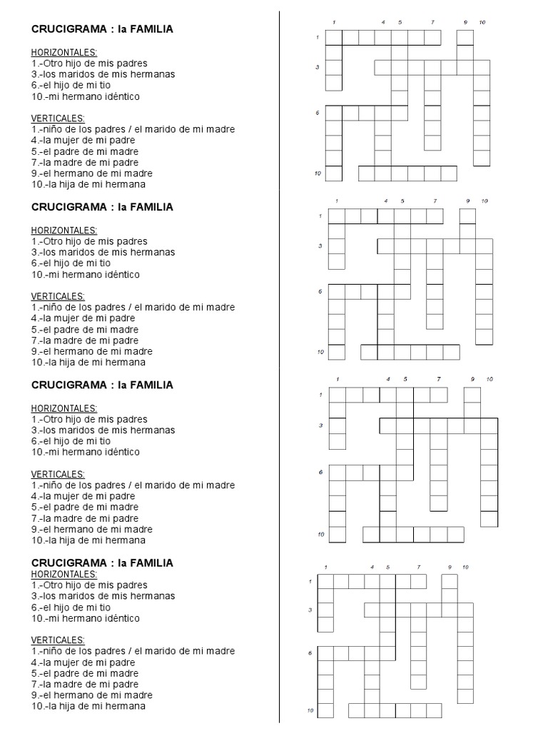Crucigrama Familia | PDF