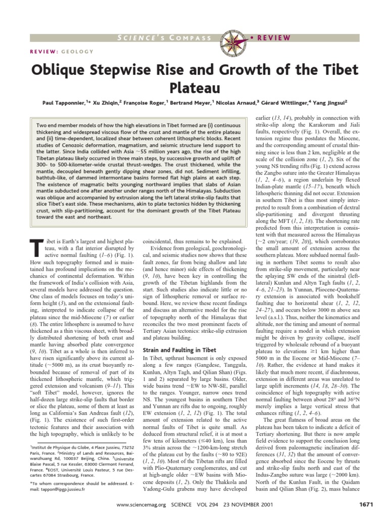 Oblique Stepwise Rise and Growth of The Tibet Plateau | PDF | Fault ...