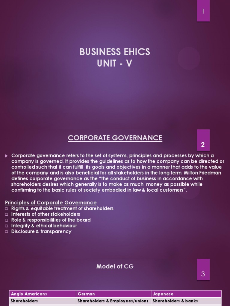 Business Ethics Unit-5 | PDF | Board Of Directors | Corporate Governance